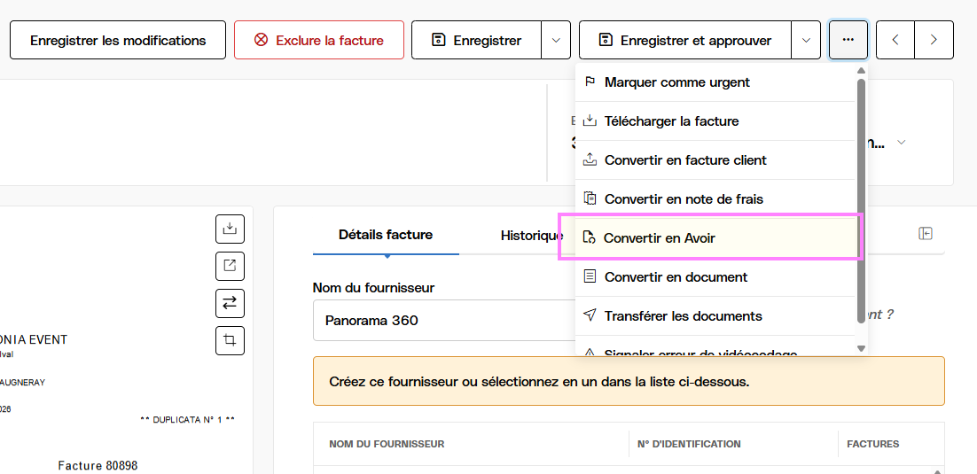 Changer le type d'une facture (convertir facture en avoir, note de frais, document,...) – Centre ...